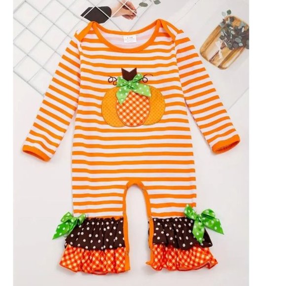 One Pieces | Boutique Baby Girls Pumpkin Ruffle Romper Jumpsuit | Poshmark
